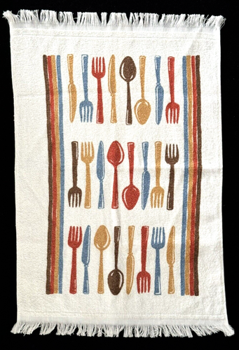Vintage 60s CANNON Kitchen TERRYCLOTH Towel UTENSIL Spoon Fork MCM Hand ...