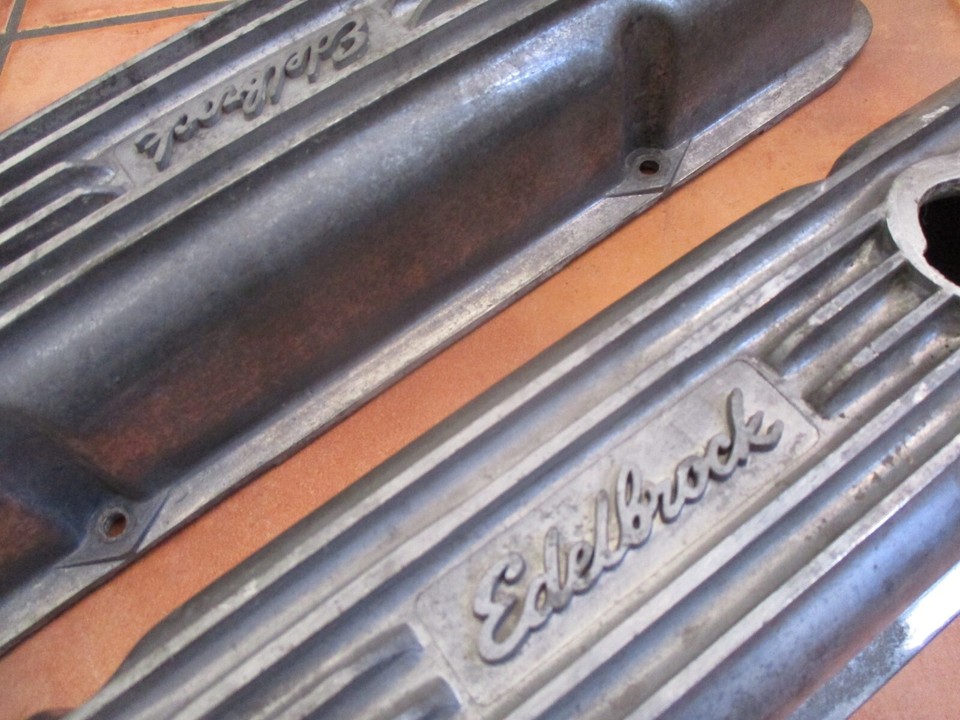 VINTAGE EDELBROCK SMALL BLOCK CHEVY VALVE COVERS RACE CAR HOT ROD ...