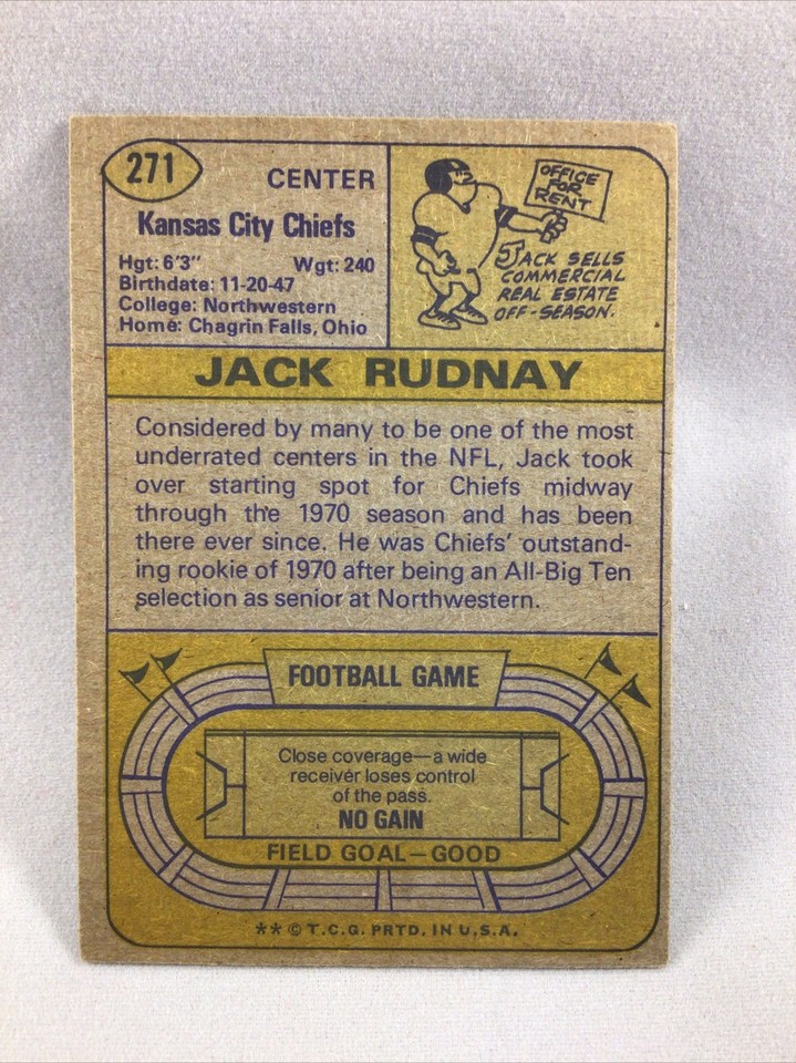 Jack Rudnay -Northwestern- Kansas City Chiefs Autographed Card | eBay