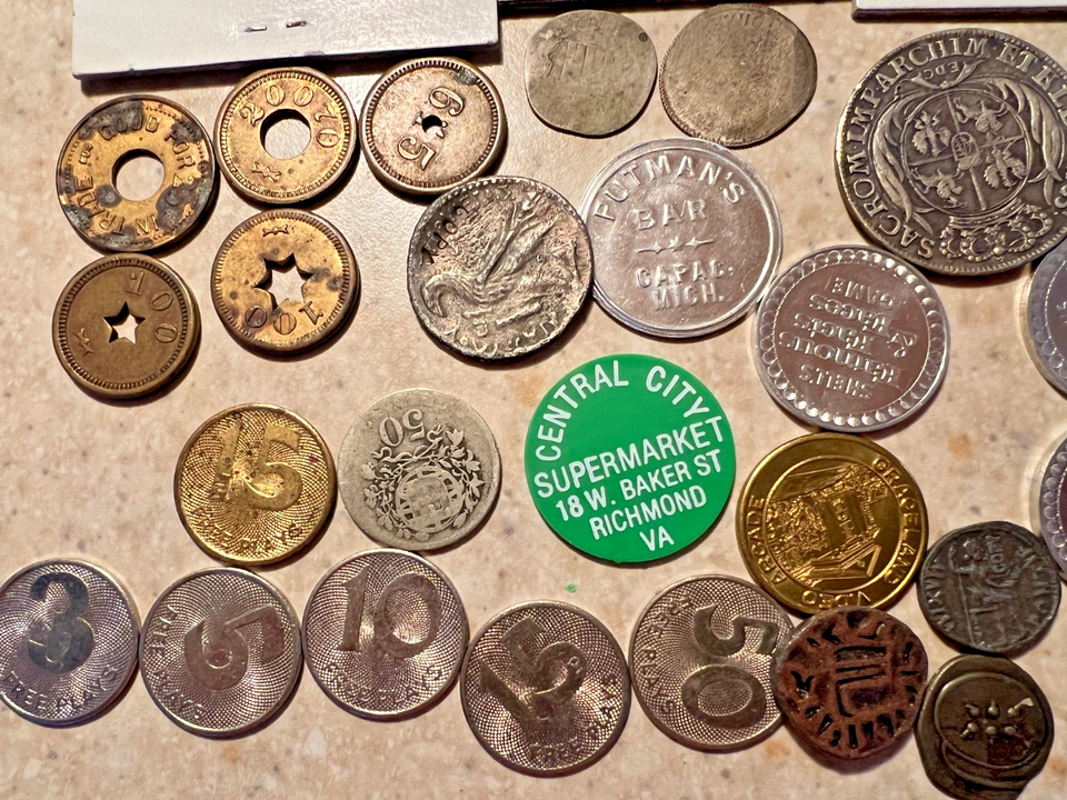 LOT OF 40 MIXED TOKENS, MEDALS, Pins, Coins, , Good For, Junk Token ...