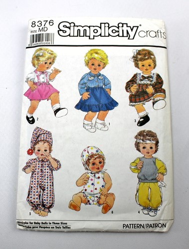 Vtg Simplicity 8376 Pattern Wardrobe for Baby Dolls Sized 13-14" 15-16 ...