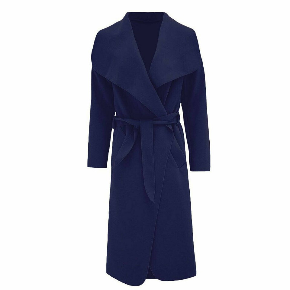 Women's Belted Duster Jacket Drape Long Coat Ladies Waterfall Italian ...