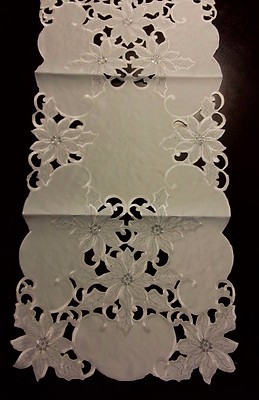 16x54"Embroidered Floral Tablecloth Poinsettia Table Runner Holiday ...