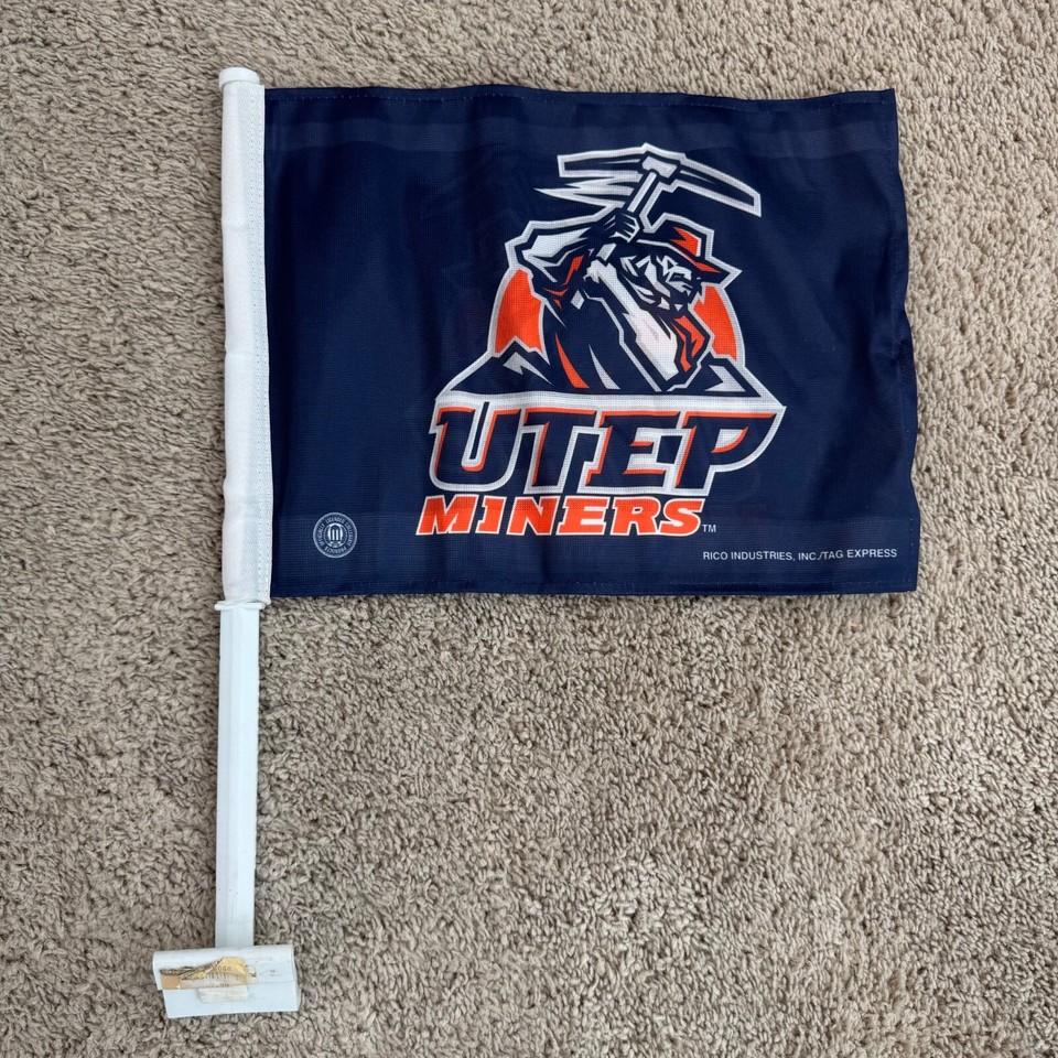 2- Texas El Paso UTEP Miners Car Flag Blue Team Logo 11X14 Window Mount ...