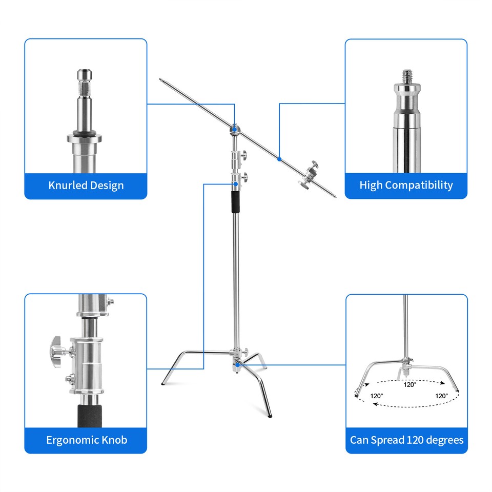 2x 330cm Heavy Duty Professional Studio C Stand with Gobo Arm Grip ...