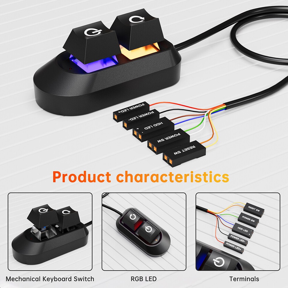 2M Desktop Computer Power Button RGB Lighting PC Power Switch Button ...