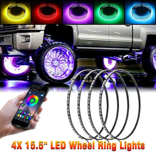 4 IN 1 15.5'' Car RGB LED Wheel Ring Lights Rim Strip Turn Signal APP ...