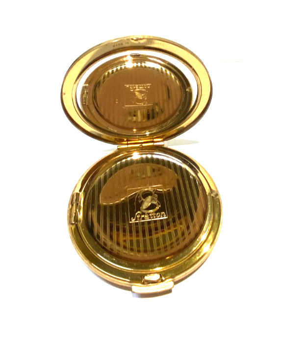 VINTAGE STRATTON SLIM GOLD POWDER COMPACT WITH A CENTRAL LID CARTOUCHE ...