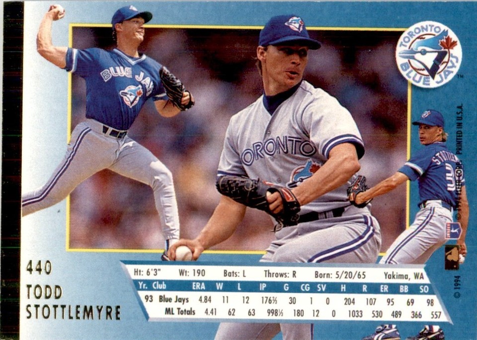 1994 Fleer Ultra Todd Stottlemyre Toronto Blue Jays #440 MLB Baseball ...