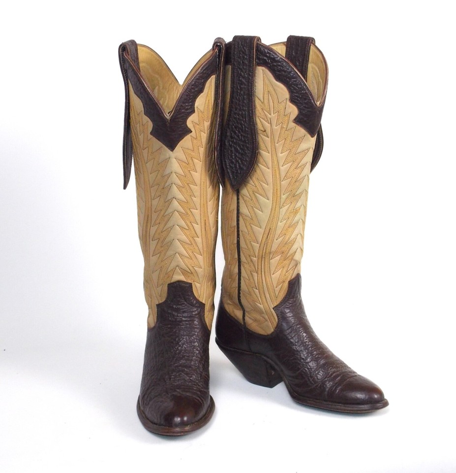 Paul Bond Brown Tan Tall Cowboy Boots - Womens Size 7B - Vintage Mule ...