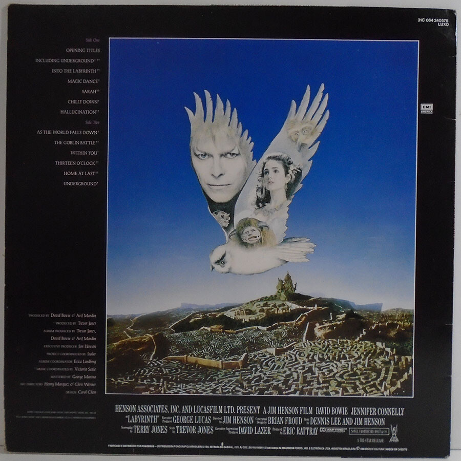 DAVID BOWIE LABYRINTH BRAZIL 1986 LP OST TREVOR JONES W INSERT MOVIE ...