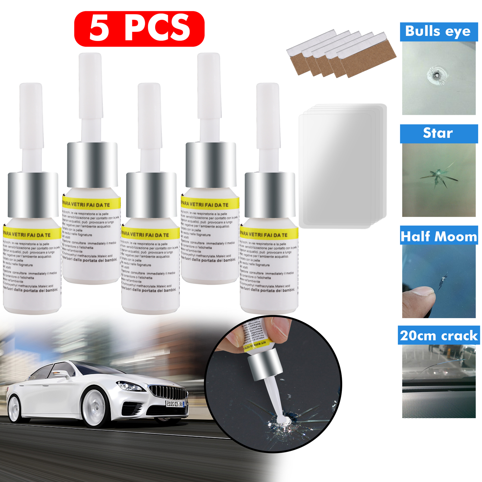 5 Pack White Auto Glass Nano Repair Fluid Car Windshield Resin Crack ...