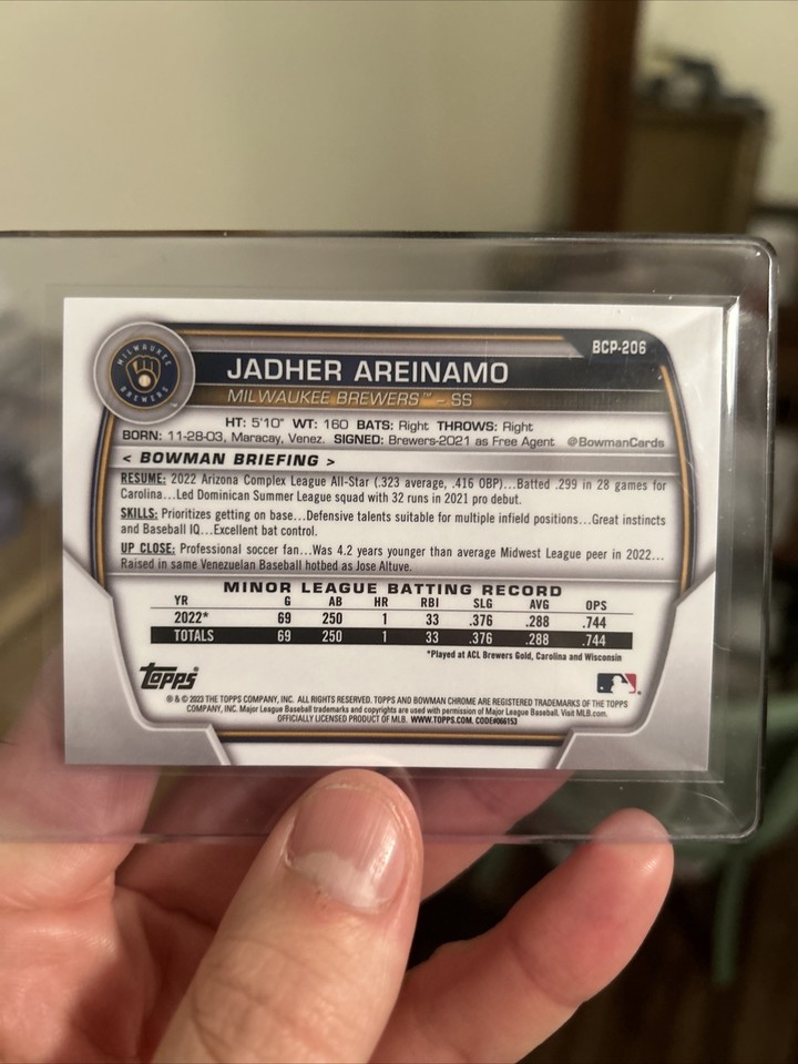 2023 Bowman Chrome Sapphire Jadher Areinamo 1st /75 - Brewers | eBay