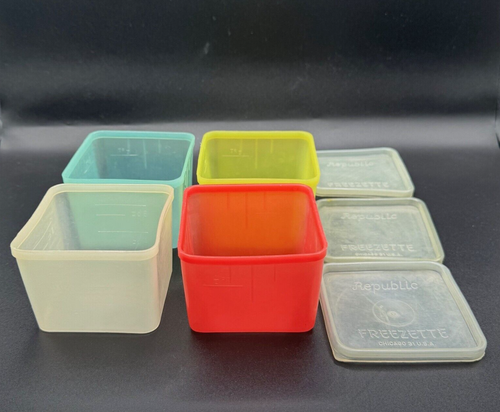 VTG Freezette Republic 3.75" Square Freezer Container - Lot of 4 w/ 3 ...