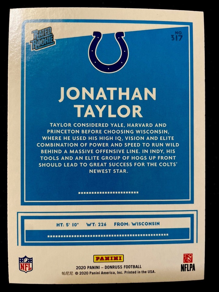 🔥📈 2020 Panini Donruss - Base Rated Rookie #317 Jonathan Taylor (RC ...