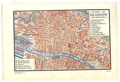 1920s Antique Glasgow Scotland ORIGINAL 9" City View Map Wall Decor | eBay