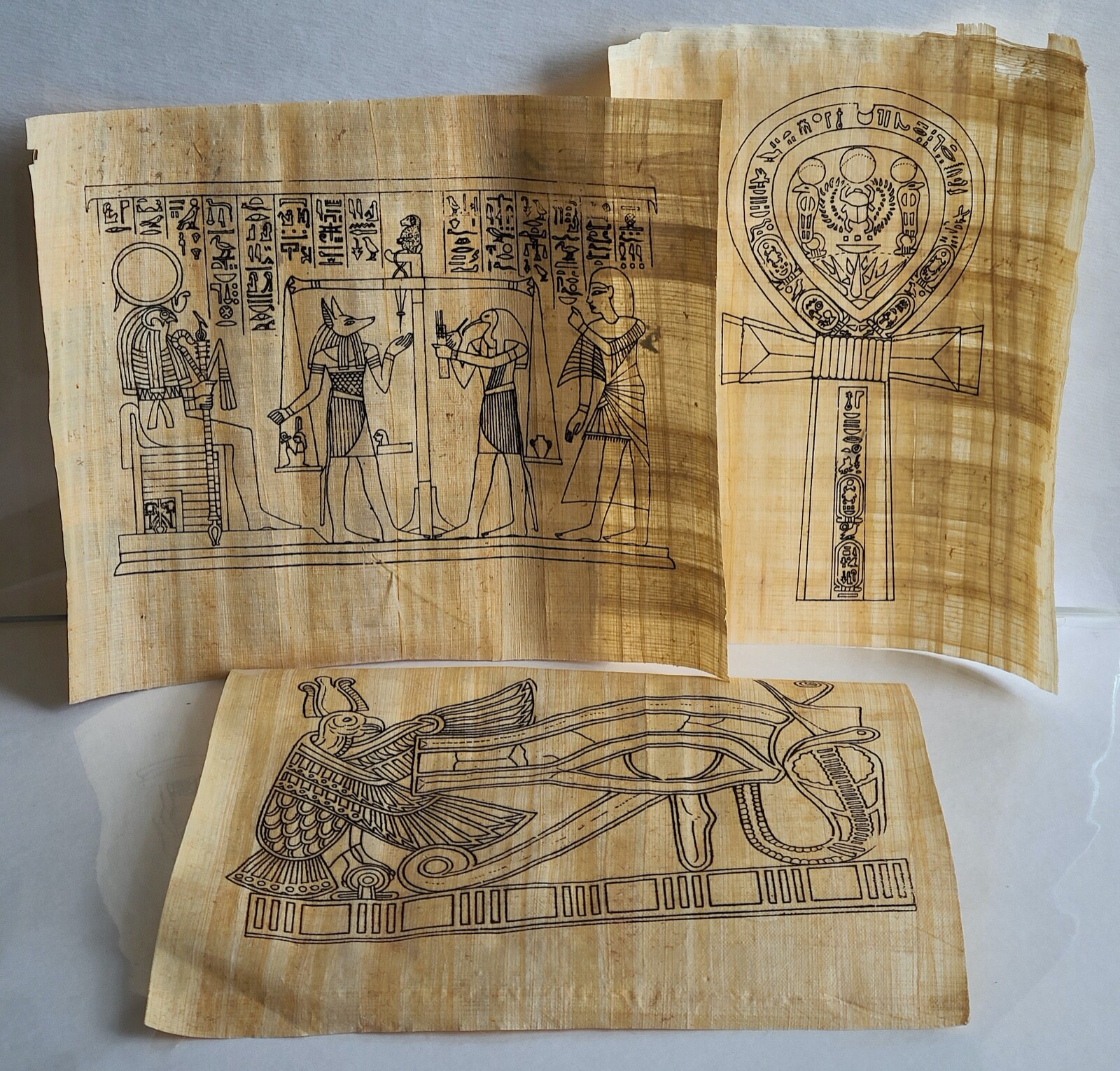 Collection of 3 Real Egyptian Papyrus Not Colored Black Painted Art | eBay