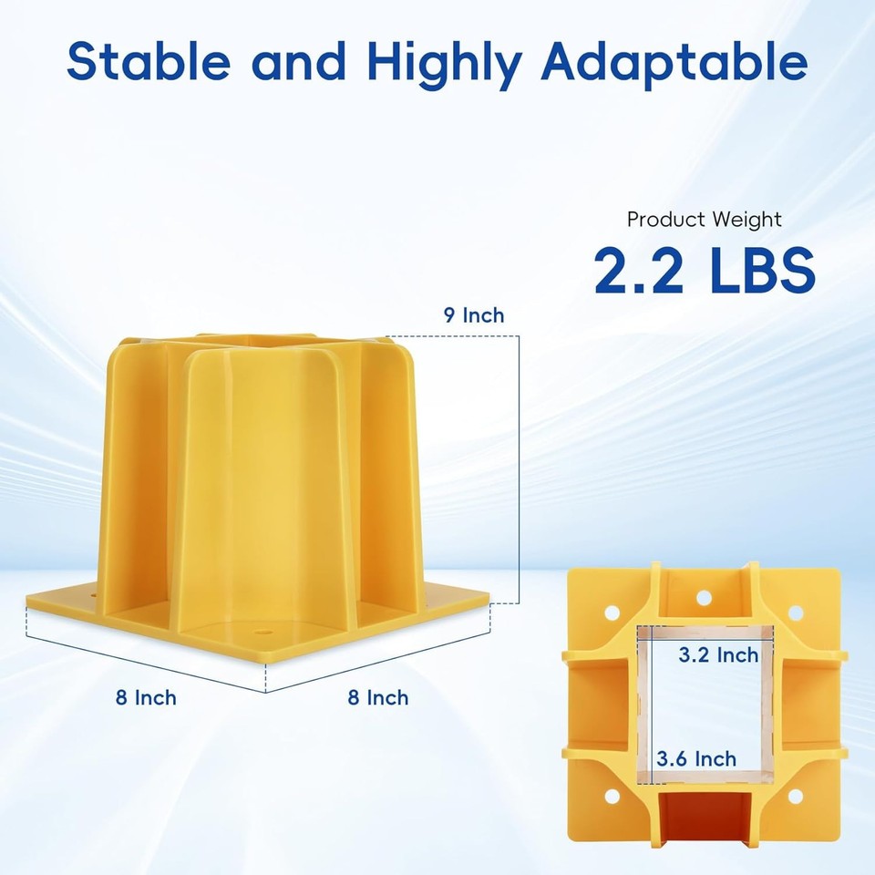 OSHA Compliant Guard Rail Base - Yellow Plastic - 4x4 Wood Posts - Pack ...