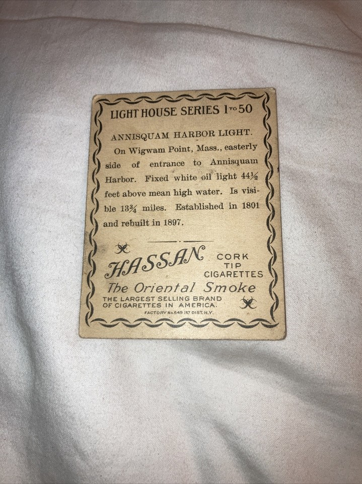 1911 Hassan Cigarettes Lighthouse Series 1-50 Trading Card Annisquam ...