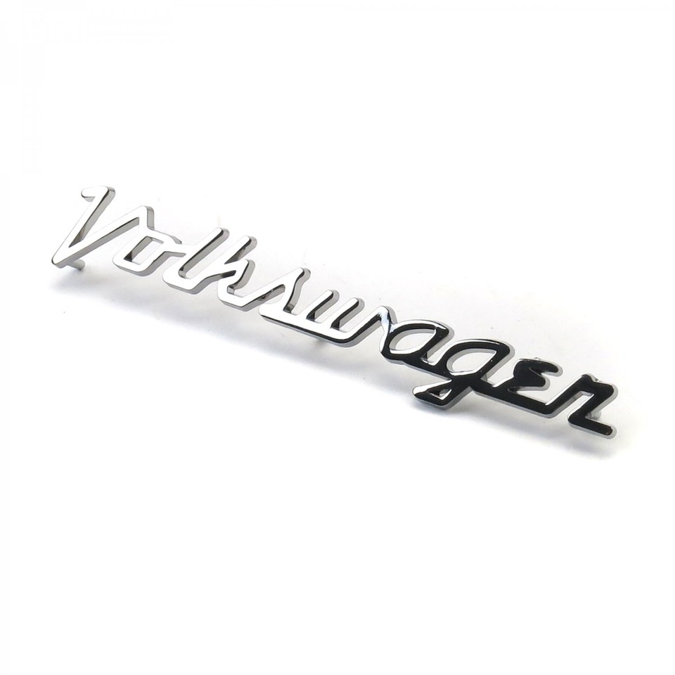 Volkswagen Chrome Metal Hood Script Emblem - 15cm VW Bug Bus Ghia Type ...
