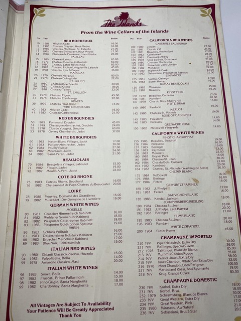 Vintage 80s The Islands Restaurant Menu w/ Wine Menu Cincinnati Ohio | eBay