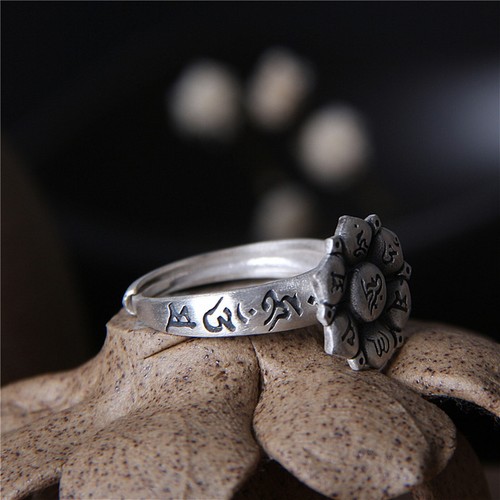 Pure S925 Sterling Silver Band Men Women Mantra Sanskrit Flower ...