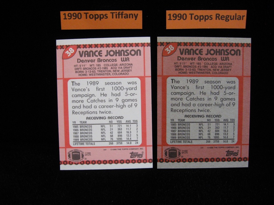 1990 Topps Tiffany Vance Johnson Denver Broncos & Regular Card #38 | eBay