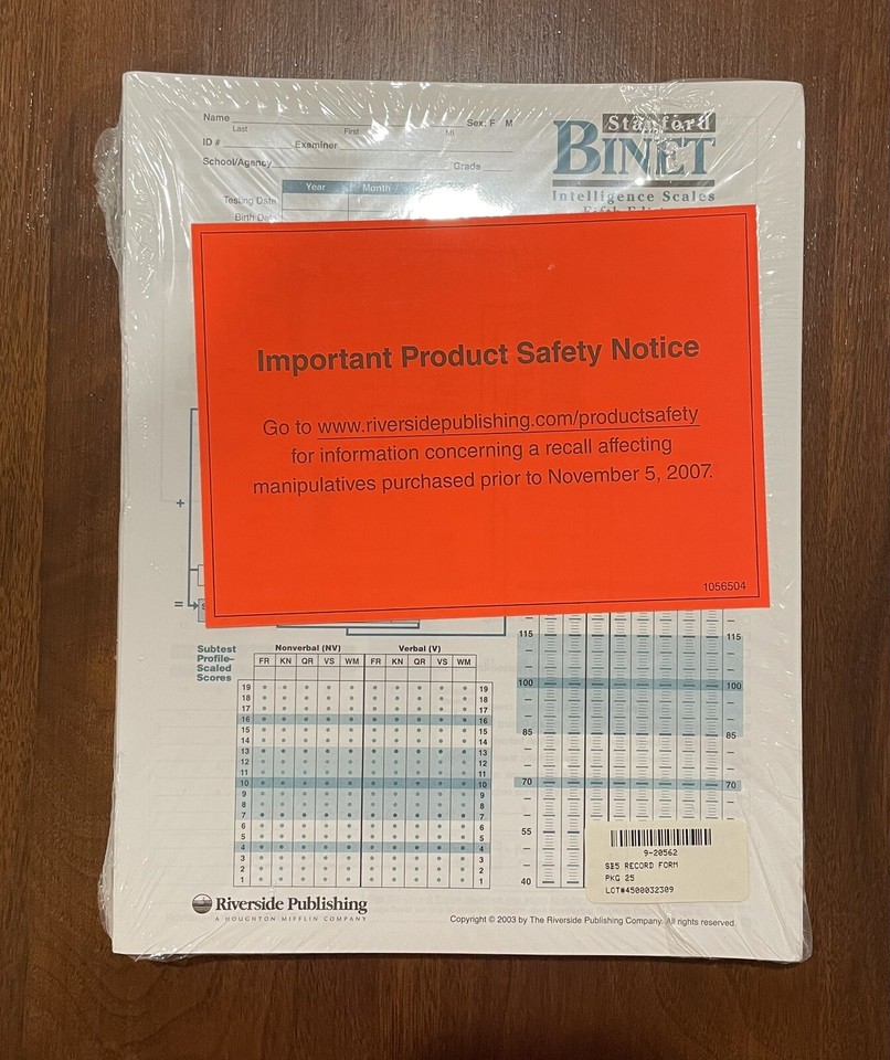 Stanford Binet Intelligence Scales Fifth Edition Record Forms 25 Pack ...