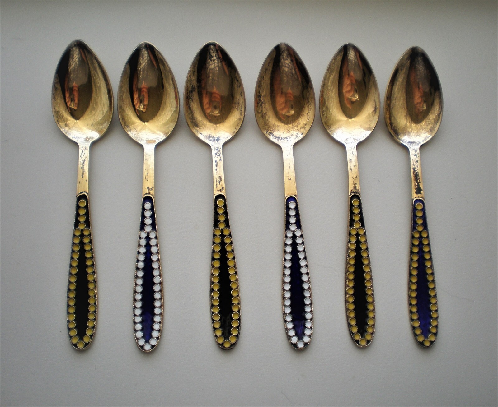 Russian USSR Gilded 916 Silver Enamel Tea Coffee Spoons Spoon Set Of 6 ...