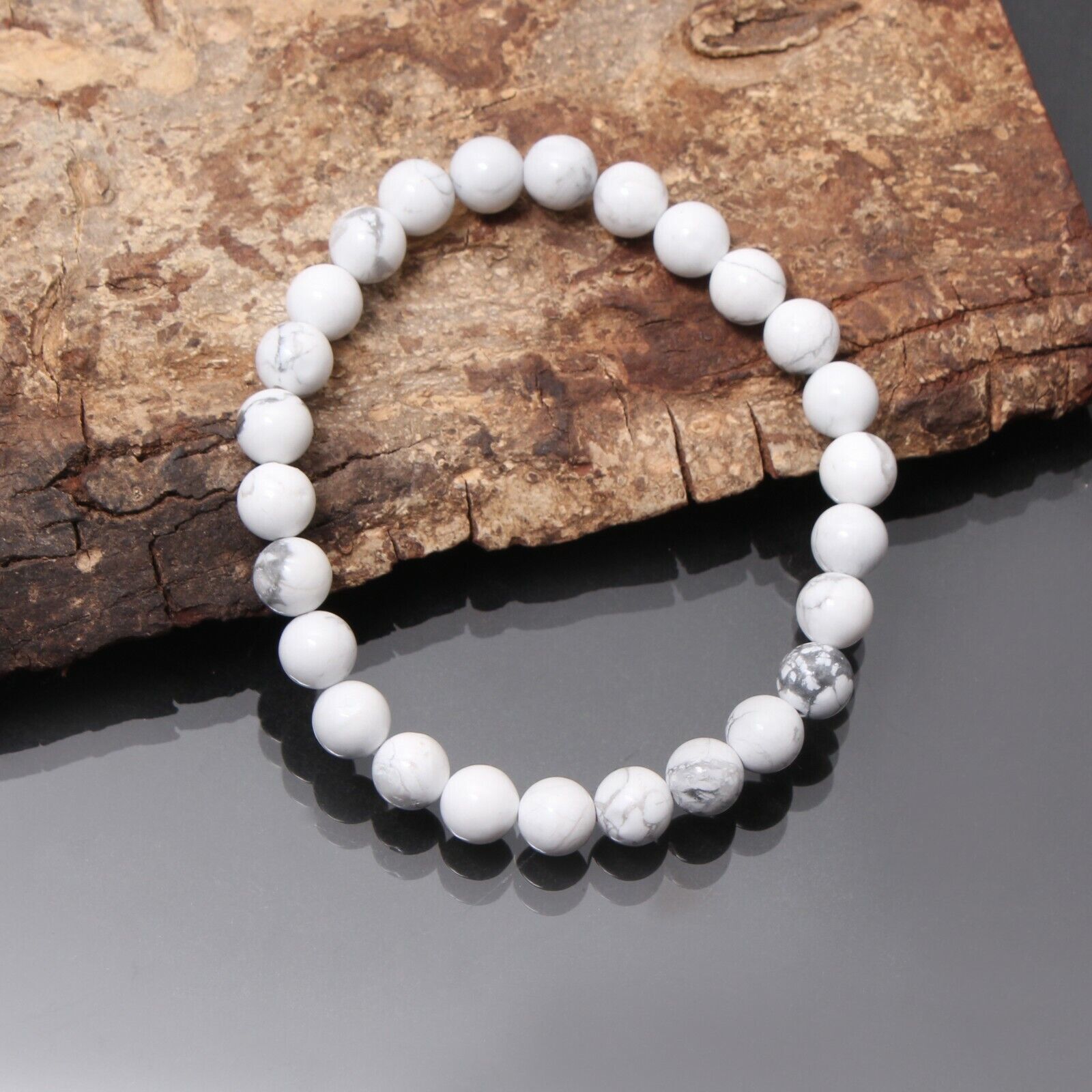 Natural Howlite Smooth Round Beaded Bracelet 8 mm Howlite Jewelry | eBay