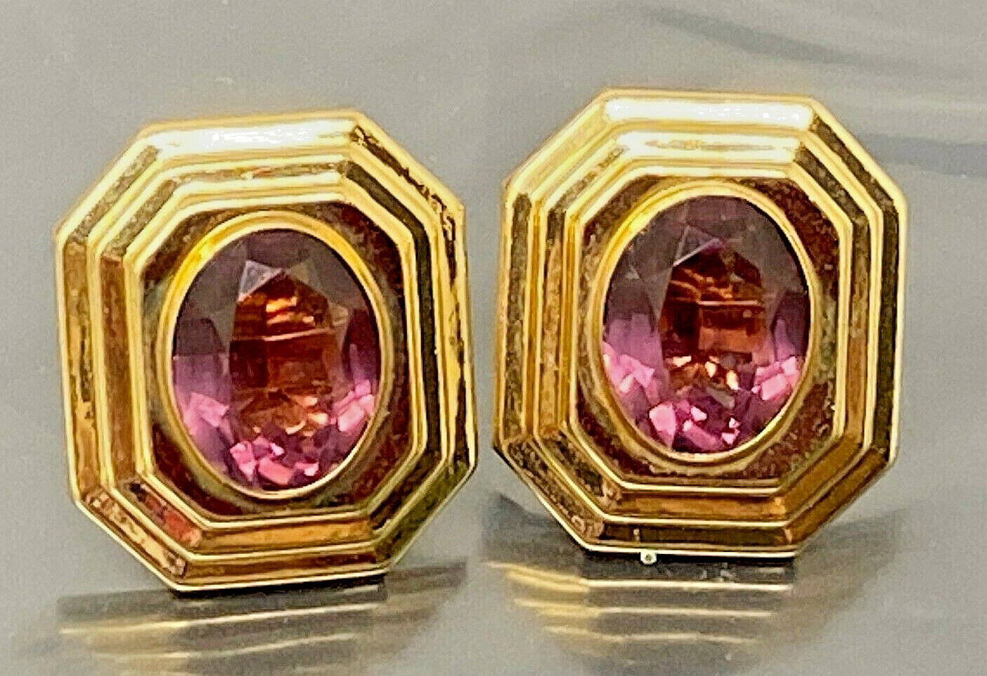 Vintage Signed CARLA 14k GF Amethyst Glass Pierced Ea… - Gem