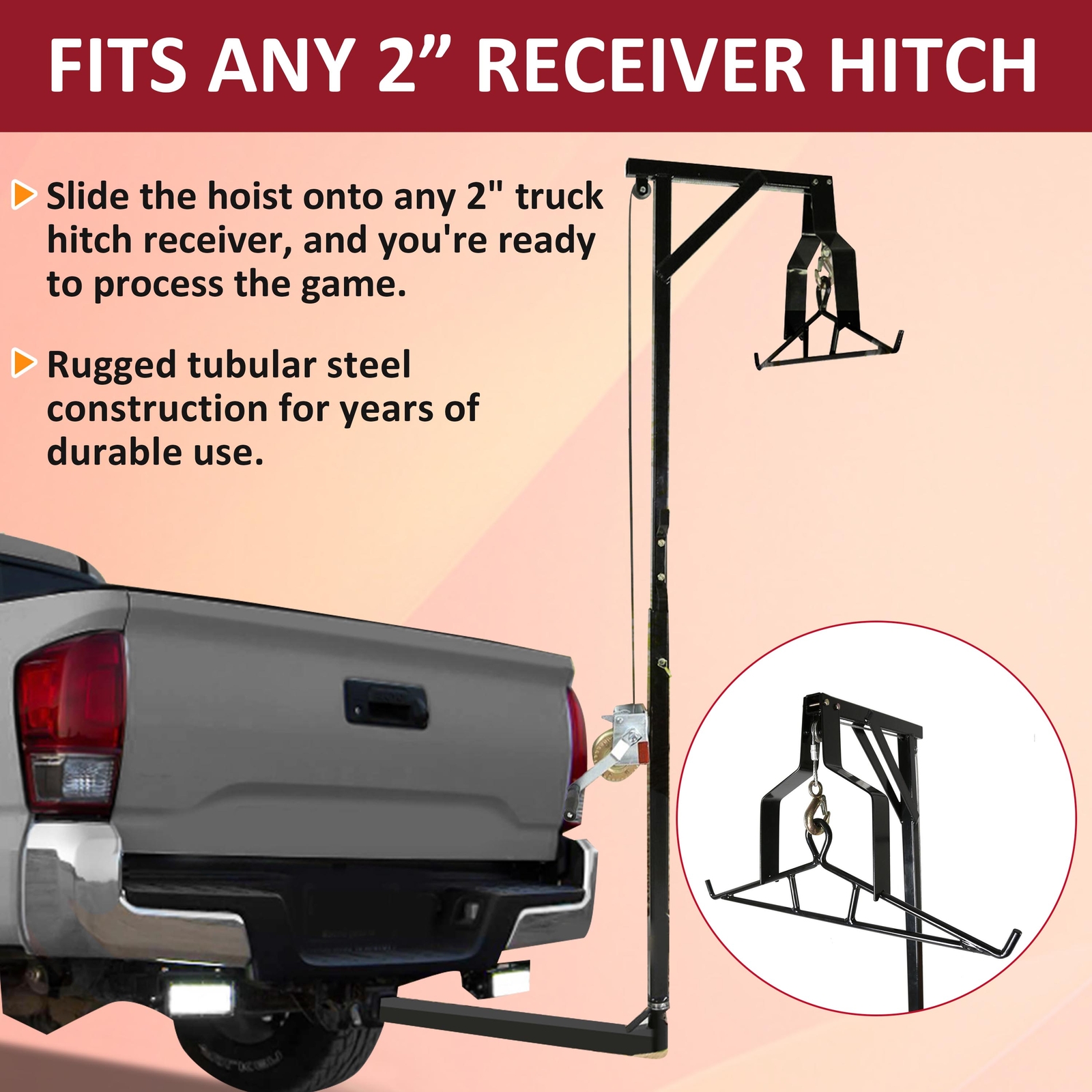 Game Hoist 600lb Swivel Lift Hitch Mount Gambrel Bow Gun Deer Hog ...