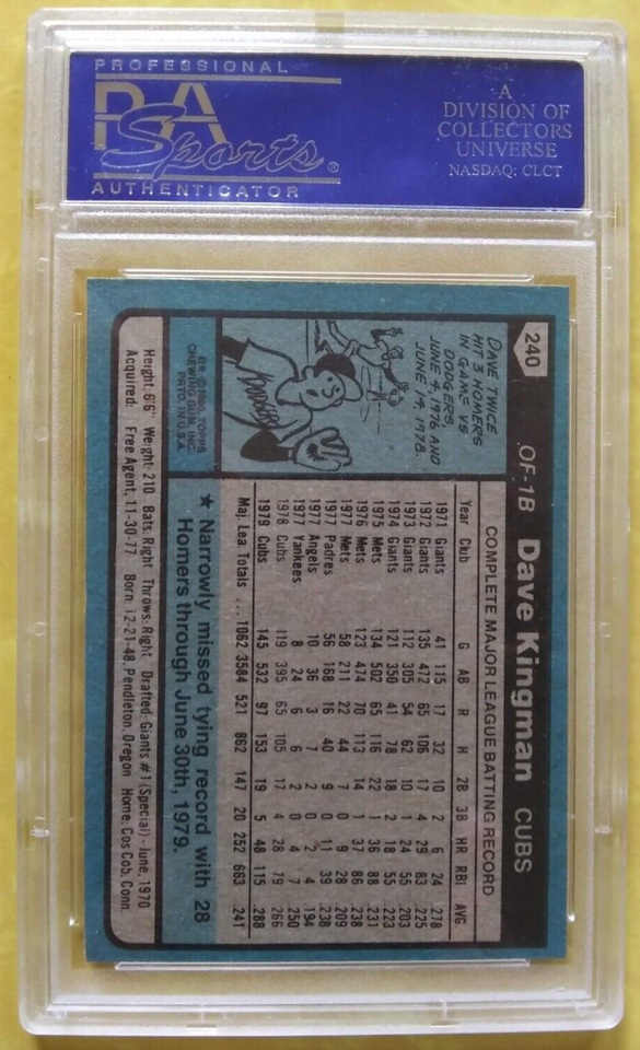 1980 Topps #240 - Dave Kingman - Chicago Cubs - PSA 9 MINT (only 36 ...