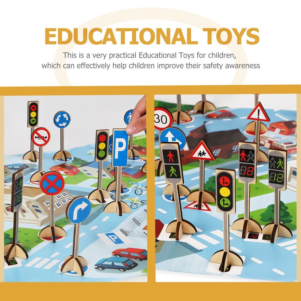 Wooden Traffic Sign Toy Road Sign Toy Model Educational Toy for Kids ...