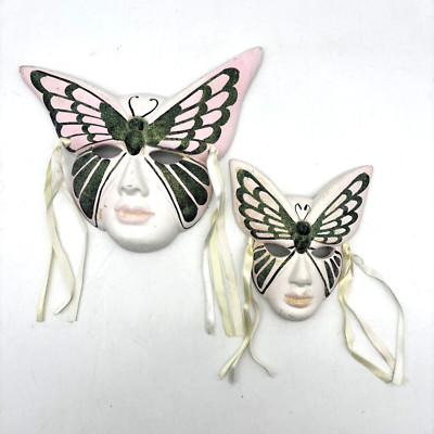 Lot of 2 Vintage 90s Handmade Pink & Green Matte Glitter Butterfly Wall ...