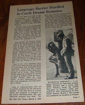 1968 TV ARTICLE~HILDY BROOKS & FERO VELECKY in PASSPORT TO PRAGUE~CZECK ...