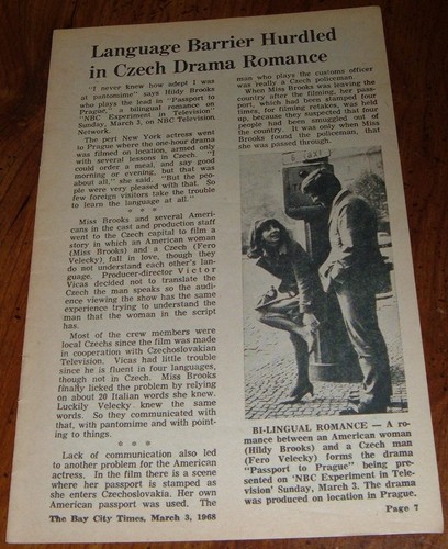 1968 TV ARTICLE~HILDY BROOKS & FERO VELECKY in PASSPORT TO PRAGUE~CZECK ...