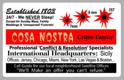 Cosa Nostra Mafia Crime Family Mob Gangster Capone Godfather Novelty ID ...