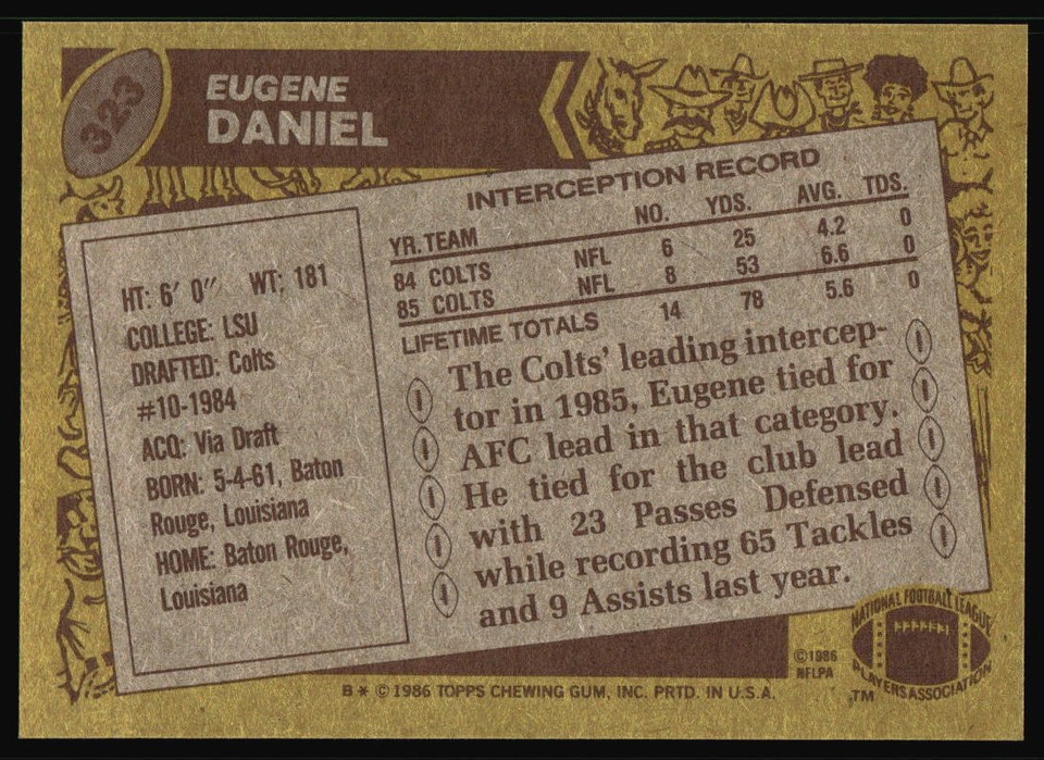 1986 Topps Eugene Daniel #323 Indianapolis Colts | eBay