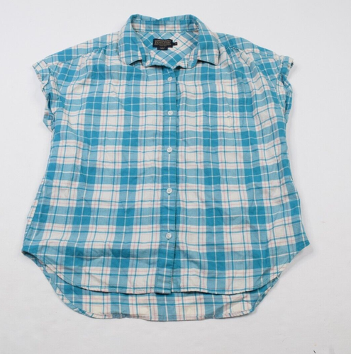 Pendleton Blue Pink Plaid Cotton Cap Sleeve Button-Up Cowgirl Flannel ...