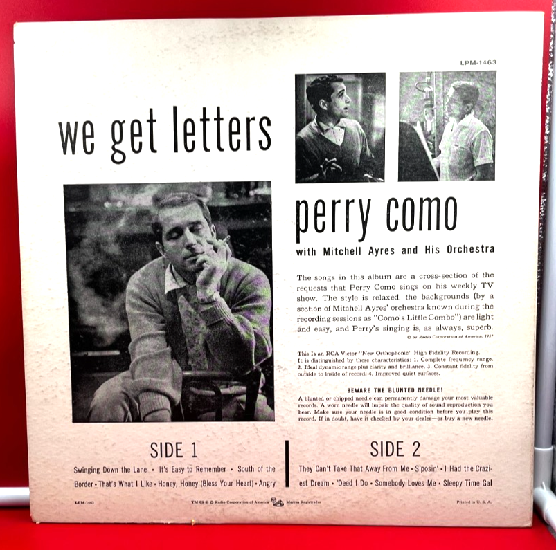 Perry Como We Get Letters RCA Victor LPM-1463 33 RPM Vinyl Record | eBay