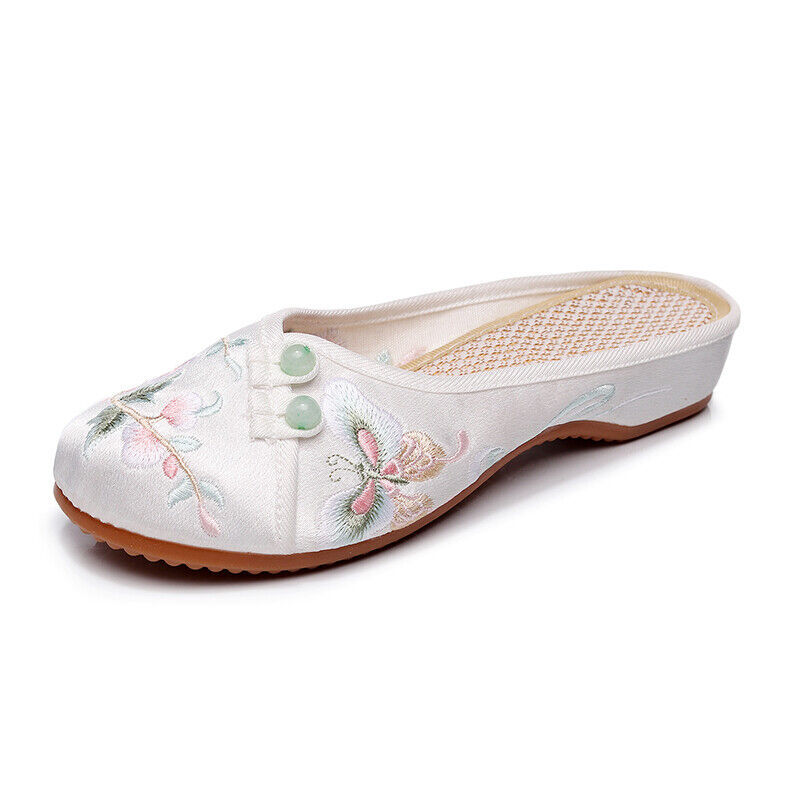 Women Chinese Slipper Shoes Retro Embroidered Floral Beaded Comfor ...