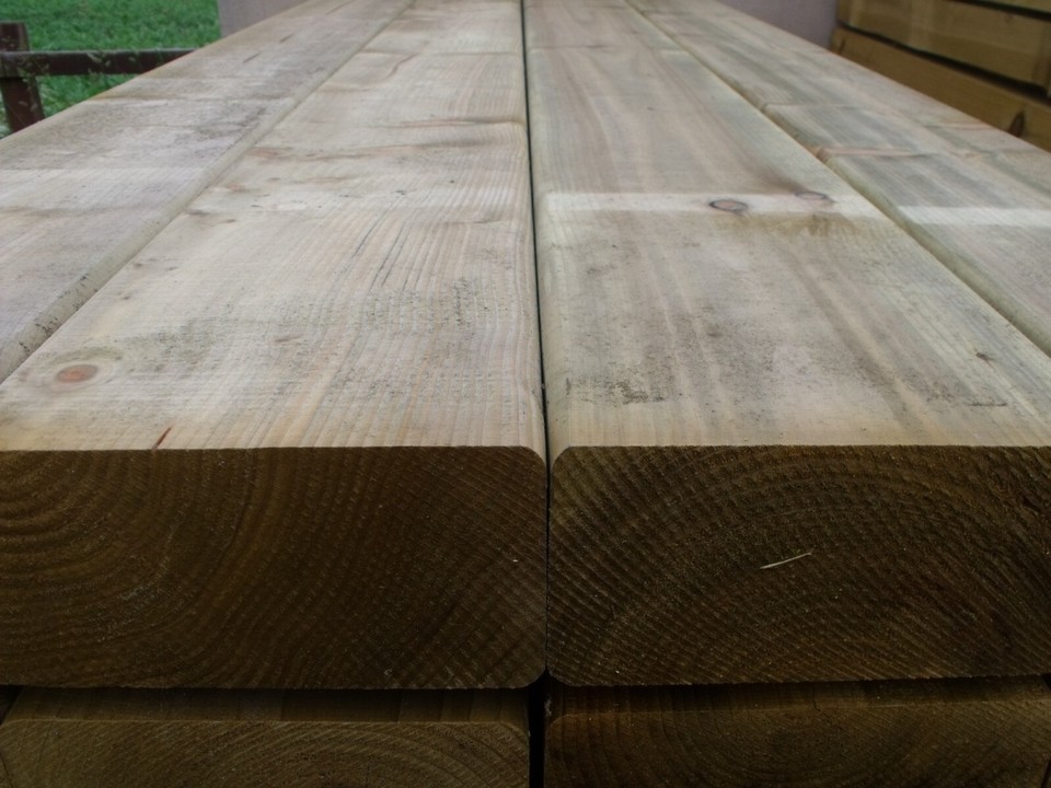 2.4m Premium Planed & Rounded Garden Sleepers 200x100mm Green Tanalised ...