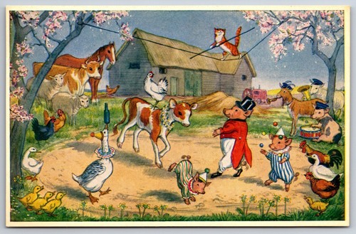 Molly Brett Fantasy~Farmyard Circus~Dressed Pig Ringmaster~Cat High ...