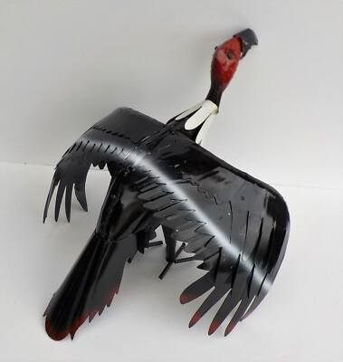 METAL ART BLACK TURKEY BUZZARD SCULPTURE 21" WING SPAN VULTURE ANIMAL ...