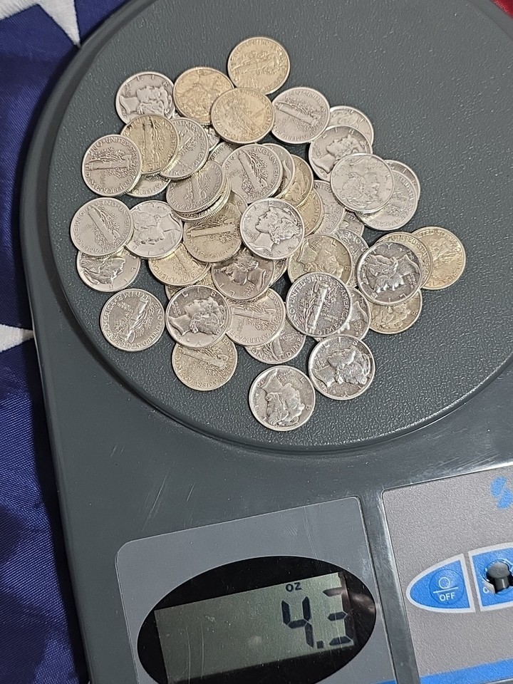 NICE Mercury Dimes $5 Face Value 90% Silver 1 Roll 50 Coin Bulk 1940s ...