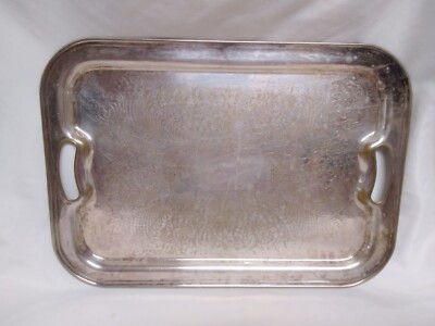 VTG KEYSTONEWARE ETCHED FLORAL 16" RECTANGLE SERVING TRAY WITH HANDLES ...