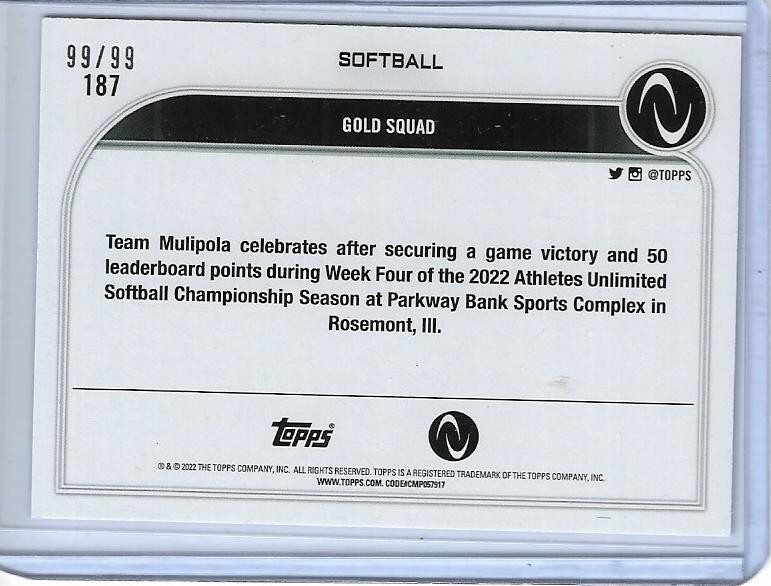 2023 TOPPS ATHLETES UNLIMITED GOLD SQUAD BLUE 99/99 CARD #187 ...