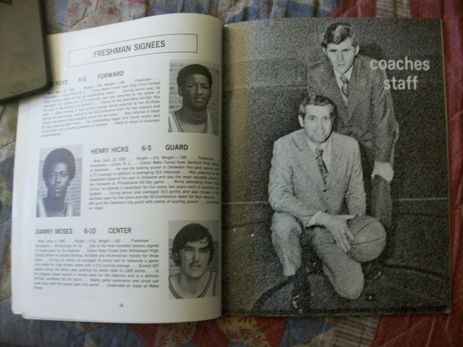 1972-73 WAKE FOREST BASKETBALL MEDIA GUIDE Yearbook CARL TACY Program ...