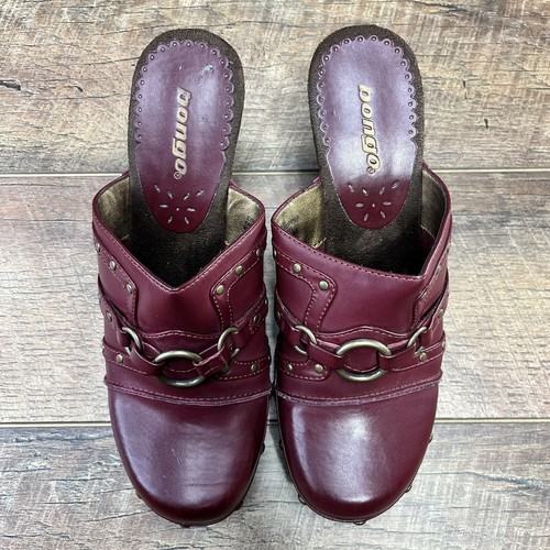 BONGO Y2K BURGUNDY STUDDED CLOGS PLATFORM HEELS WOME… - Gem